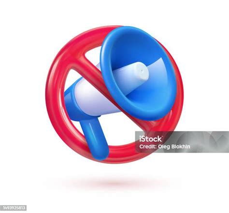 금지 벡터 격리 아이콘입니다 빨간색 금지 그림이 있는 파란색 확성기 경고 위험 가짜 뉴스에 대한 주의 집회 파업 및 시위 금지 3차원 형태에 대한 스톡 벡터 아트 및 기타