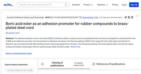 Boric Acid Ester As An Adhesion Promoter For Rubber Compounds To Brass Plated Steel Cord