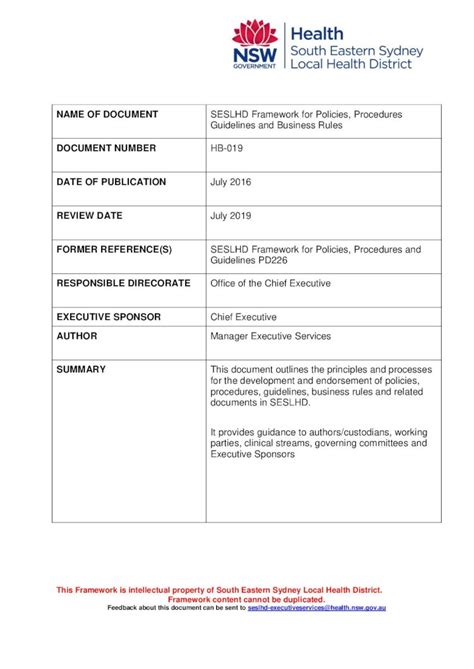 Pdf Name Of Document Seslhd Framework For Policies Procedures · This Framework Is