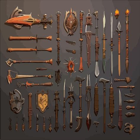 Premium Vector A Set Of Weapons And Tool Hammer Work Repair Game