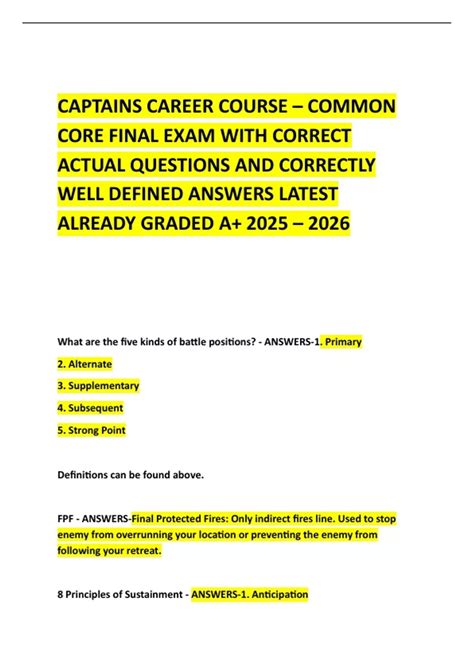 Captains Career Course Common Core Final Exam With Correct Actual Questions And Correctly Well