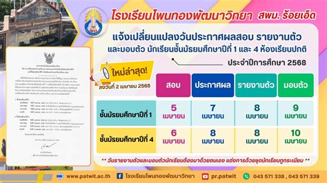 📢 พรุ่งนี้แล้ว โรงเรียนโพนทองพัฒนาวิทยา Facebook
