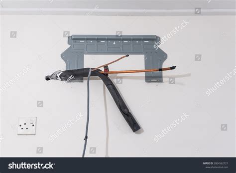 1 Copper Pipe Drainage Pipe Installed On Wall Accommodate Air Conditioning Royalty Free Photos