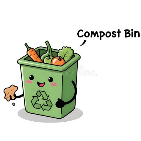 Cute Cartoon Compost Bin With Vegetables Stock Illustration
