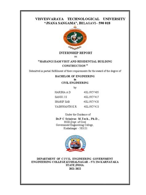 Vtu Internship Report On Harangi Dam And Residential Construction Pdf