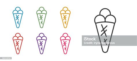 흰색 배경에 격리 와플 콘 아이콘에 라인 아이스크림을 설정합니다 달콤한 기호 다채로운 아이콘을 설정합니다 벡터 0명에 대한 스톡 벡터 아트 및 기타 이미지 Istock