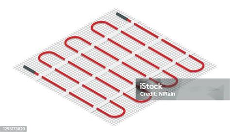 흰색 배경에 격리 된 현실적인 벡터 일러스트 바닥 난방 평면 만화 스타일의 전기 바닥 난방 시스템 벡터 아이콘 3d 등극성 전기 바닥 가열 벡터 일러스트레이션 바닥재에 대한