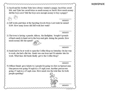 4th Grade Math Word Problems Worksheets Library