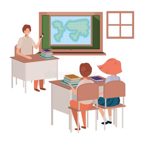 Teacher In Classroom With Students Avatar Character Stock Vector