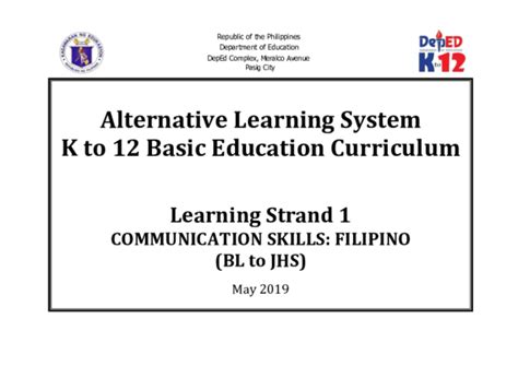 Pdf Alternative Learning System K To 12 Basic Education Curriculum Learning Strand 1