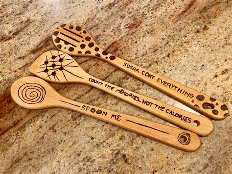 Wood Burned Spoon Setdecorative Kitchen Spoonsfunny Kitchen Etsy