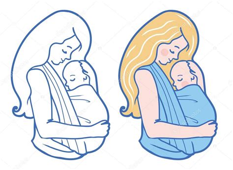 Vector Babywearing Ilustraci N Con La Madre Abrazando Al Beb En Un Cabestrillo Conjunto De