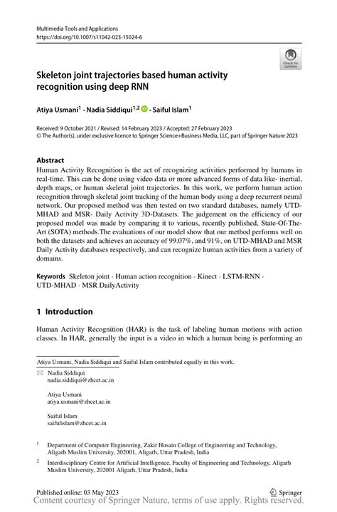 Skeleton Joint Trajectories Based Human Activity Recognition Using Deep Rnn Request Pdf