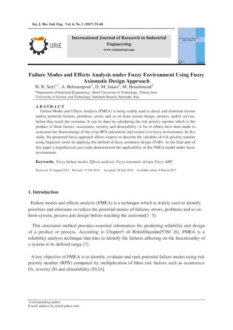 PDF Failure Modes And Effects Analysis Under Fuzzy Environment Using Fuzzy