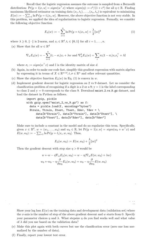 Solved Recall That The Logistic Regression Assumes The