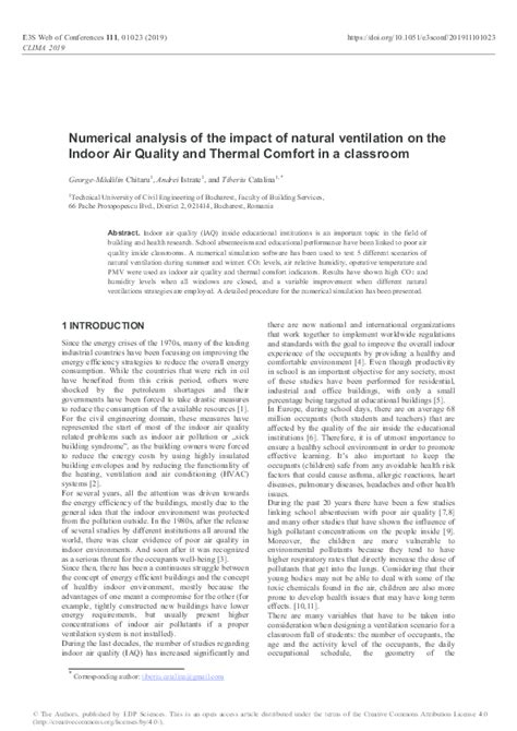 Pdf Numerical Analysis Of The Impact Of Natural Ventilation On The