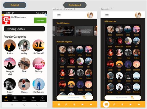 UI Redesign 11 000 Quotes Saying Status Behance