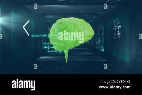 Mathematical Equations And Brain Model Animation Over Dark Background With Formulas Science