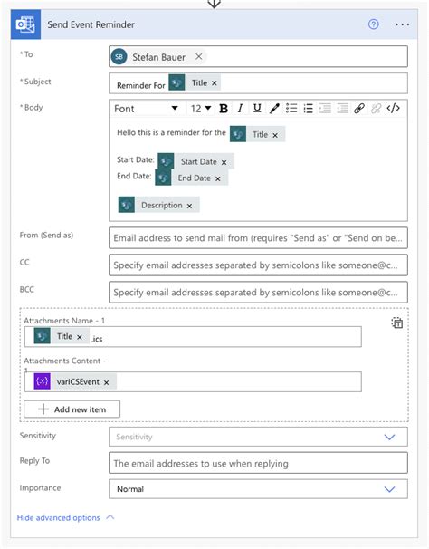 how to send icalendar events using power automate