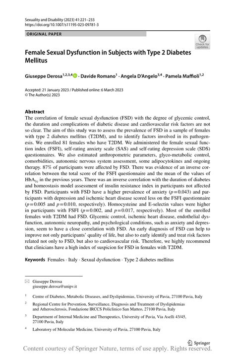 Pdf Female Sexual Dysfunction In Subjects With Type 2 Diabetes Mellitus