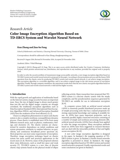 Pdf Color Image Encryption Algorithm Based On Td Ercs System And
