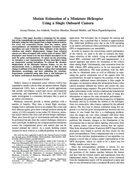 Pdf Motion Estimation Of A Miniature Helicopter Using A Single Onboard Camera Vassilios