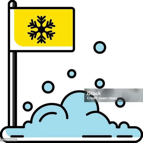 눈송이 벡터 색상 누락 아이콘 디자인 겨울 시즌 요소 기호 스노우보드 장비 기호 익스트림 스포츠 스톡 일러스트 스키 및 스노보드 결승점 개념이 있는 노란색 깃발 거리에 대한