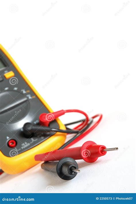 Digital Multimeter With Red And Black Wires Shows Zero On LCD Display Royalty Free Stock