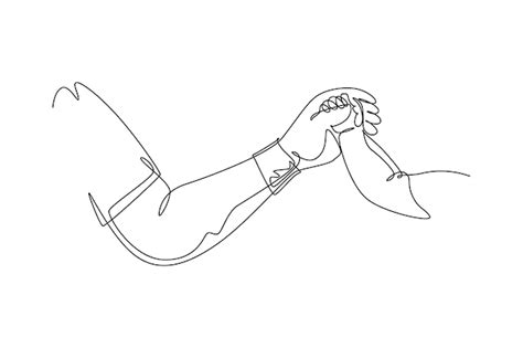 Geste De Dessin Au Trait Continu Unique Du Père Donnant La Main à Son