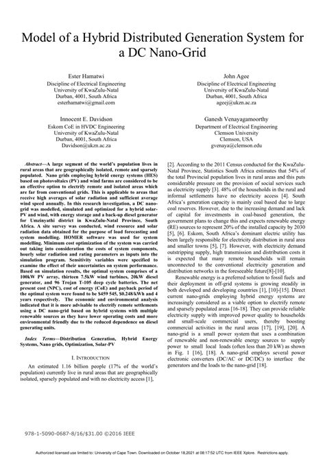 Pdf Model Of A Hybrid Distributed Generation System For A Dc Nano Grid