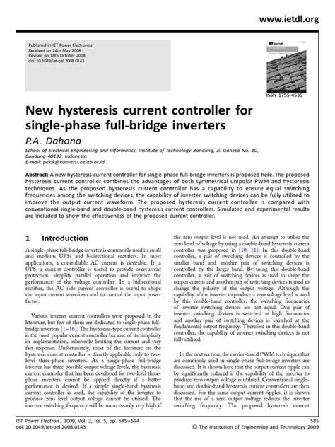New Hysteresis Current Controller For Single Phase Full Bridge Inverters Pdf Power Inverter