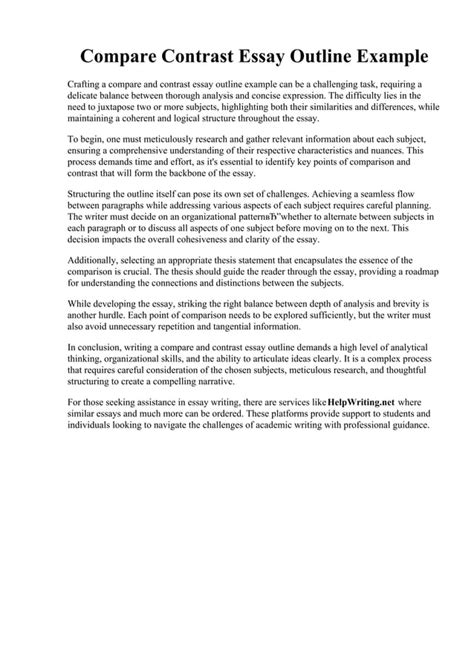 Compare Contrast Essay Outline Example Pdf