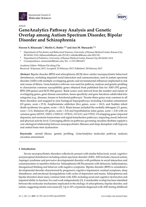 Pdf Geneanalytics Pathway Analysis And Genetic Overlap Among Autism Spectrum Disorder Bipolar