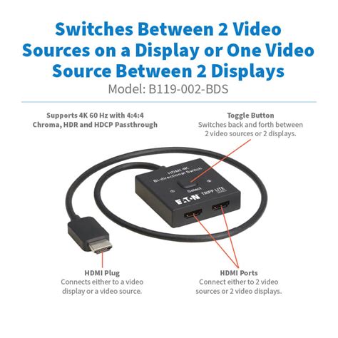 2x1 Bi Directional Hdmi Switch 4k 60hz Hdr Hdcp Pass Through Eaton