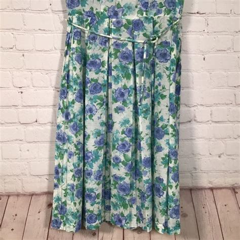 Vintage S Semi Sheer Blue Floral Day Dress Woman Gem