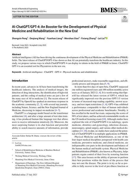 Pdf Ai Chatgptgpt 4 An Booster For The Development Of Physical Medicine And Rehabilitation