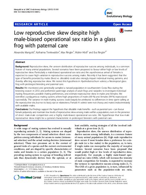 Pdf Low Reproductive Skew Despite High Male Biased Operational Sex Ratio In A Glass Frog With