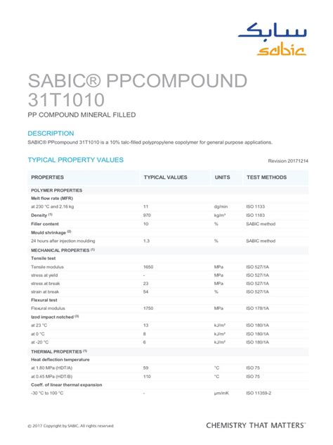 Sabic® Ppcompound 31t1010 Pp Compound Mineral Filled Pdf Chemical Product Engineering