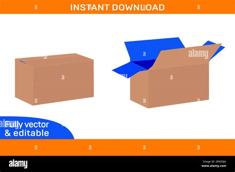 Corrugated Cardboard Shipping Box Die Line Template And 3d Box Design Easily Editable And