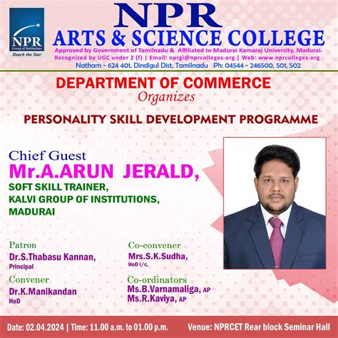 Personality Skill Development Programme Npr Arts And Science College