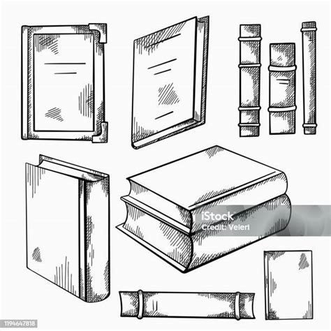 그늘이 있는 다양한 오래된 책의 스케치 세트 전면 및 측면 보기입니다 노트북 도서관과 책장 벡터 요소 조각 책에 대한 스톡 벡터 아트 및 기타 이미지 Istock