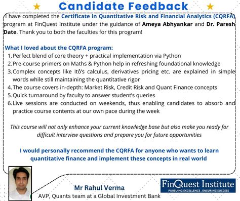 Finquest Institute Llp On Linkedin Finquestinstitute Candidateexperience Quantitativefinance