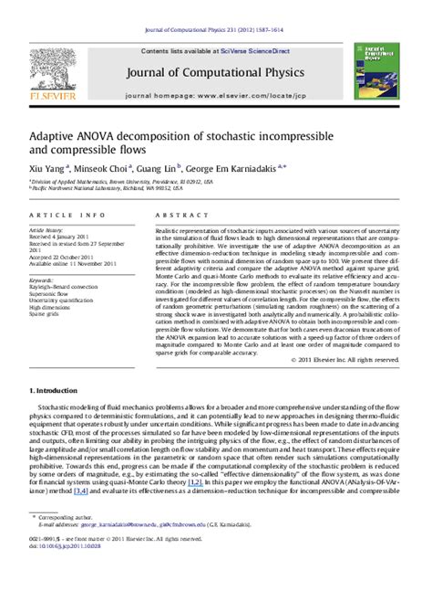 Pdf Adaptive Anova Decomposition Of Stochastic Incompressible And Compressible Flows
