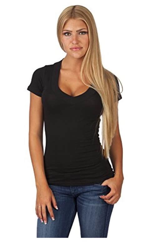 Sexy Plus Size Low Cut Cleavage Wide Band V Neck T Shirt Tee Top 1x2x3x
