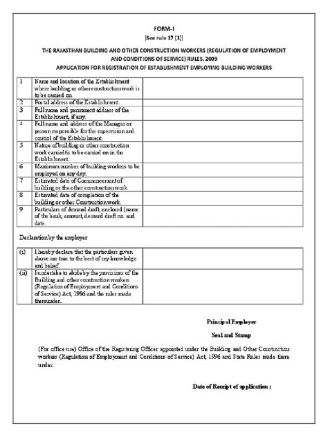 Rajasthan Building Establishing Registration Form 1 Pdf Instapdf