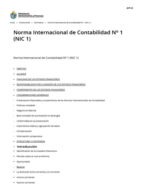 Norma Internacional De Contabilidad 1 Nic 1 Mef Pdf