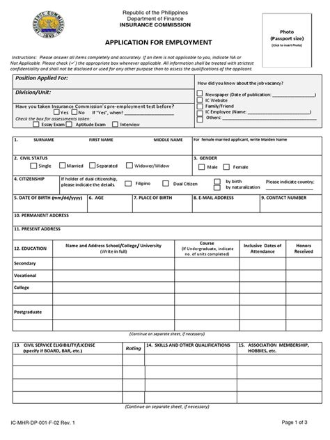 Ic Application For Employment Form Pdf Chronic Condition Test Assessment
