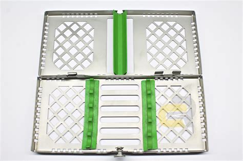 Dental 5 Instrument Sterilization Cassettes Green Rack Tray