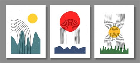 벡터 그림입니다 추상 포스터 세트 현대적인 배경 중반 세기 벽 장식 책 표지 페이지 템플릿 인쇄 카드 브로셔 잡지 포스터를 위한 디자인 요소 60 년대 70 년대 그래픽