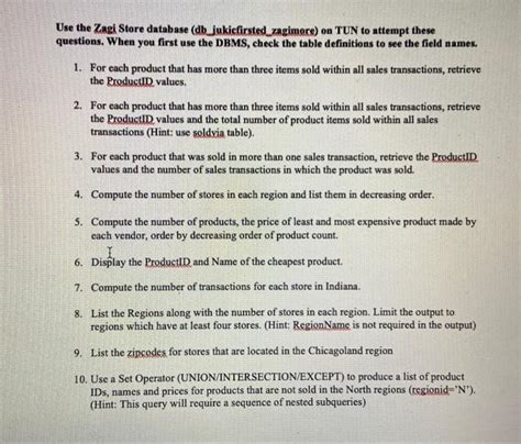 Solved Use The Zagi Store Database Db